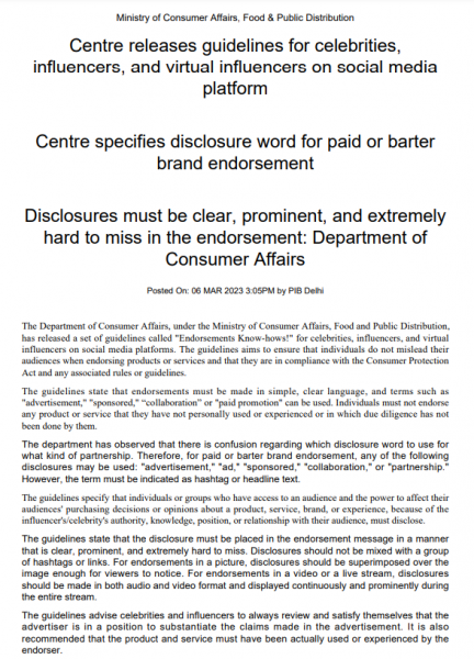 Centre releases guidelines for celebrities, influencers, and virtual ...